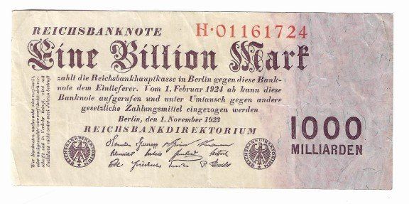 Reichsbanknote Eine Billion Mark 1923 (Gebraucht) in Zürich für CHF 45 ...