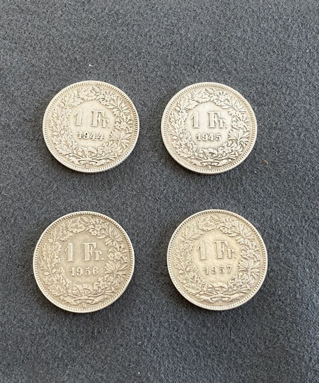 4 x 1 Franken 1944 - 1945, 1956 - 1957 Silber Schweiz (Gebraucht) in Niederönz für CHF 9 – mit ...