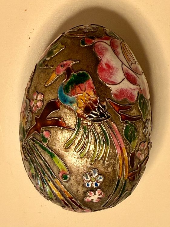 Antikes Cloisonné Ei – Emaille – Vögel & Blumen – Handarbeit (Gebraucht ...