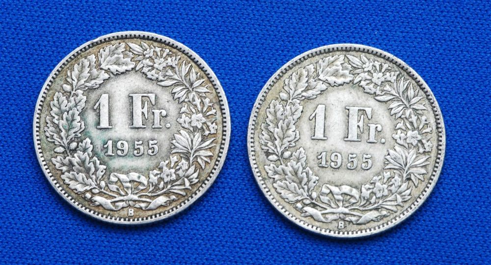 Zwei silberne 1.- Jahrgang 1955, Rar (Gebraucht) in Mühlethal für CHF 41.5 – mit Lieferung auf ...