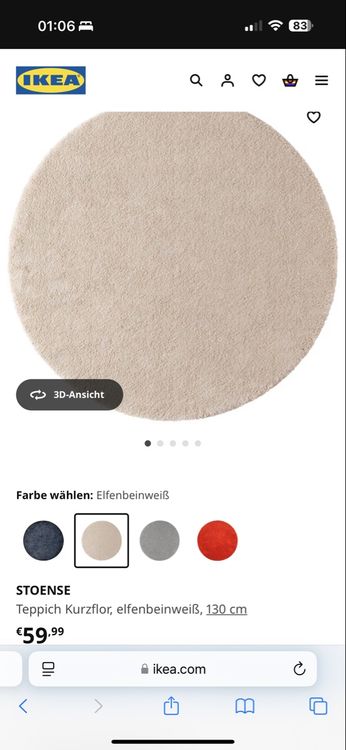 Runder Teppich STOENSE Ikea, 195 cm, elfenbein | Kaufen auf Ricardo