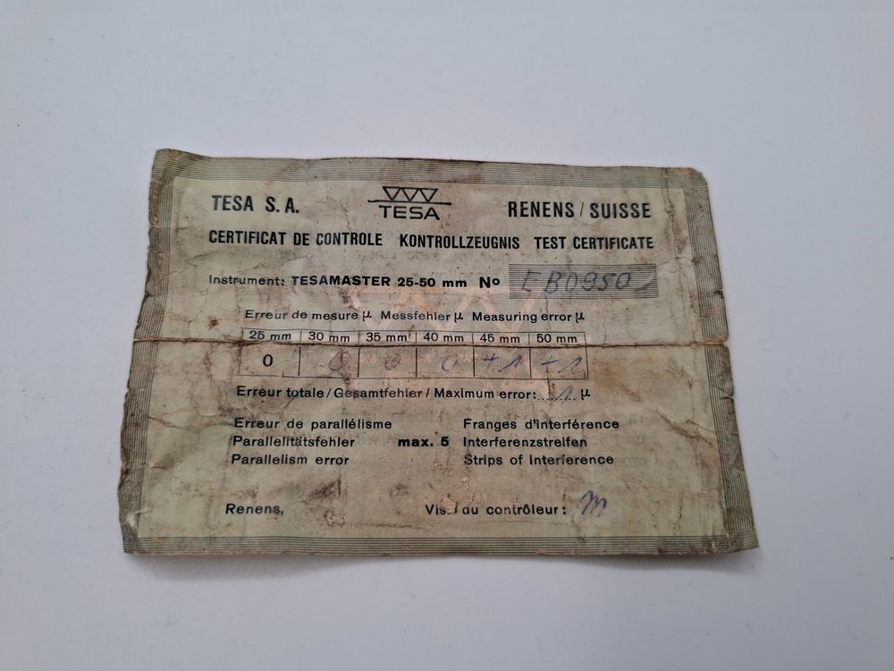 Micrometer TESA 25-50 mm avec certificat Swiss - Set complet (Gebraucht ...