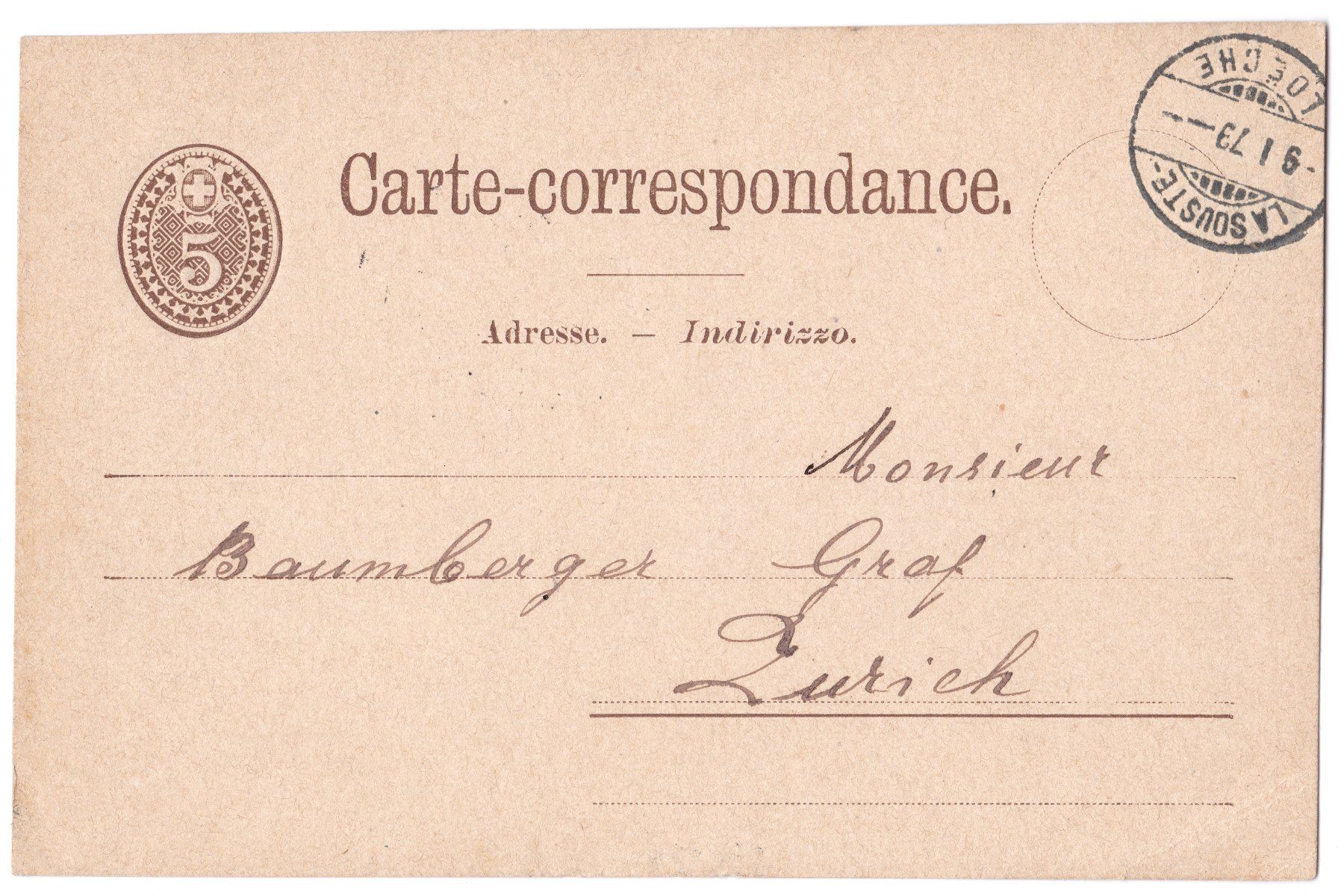 Heimat Wallis: Stempel La Souste-Loëche (Susten) 1879 auf PK (Gebraucht ...