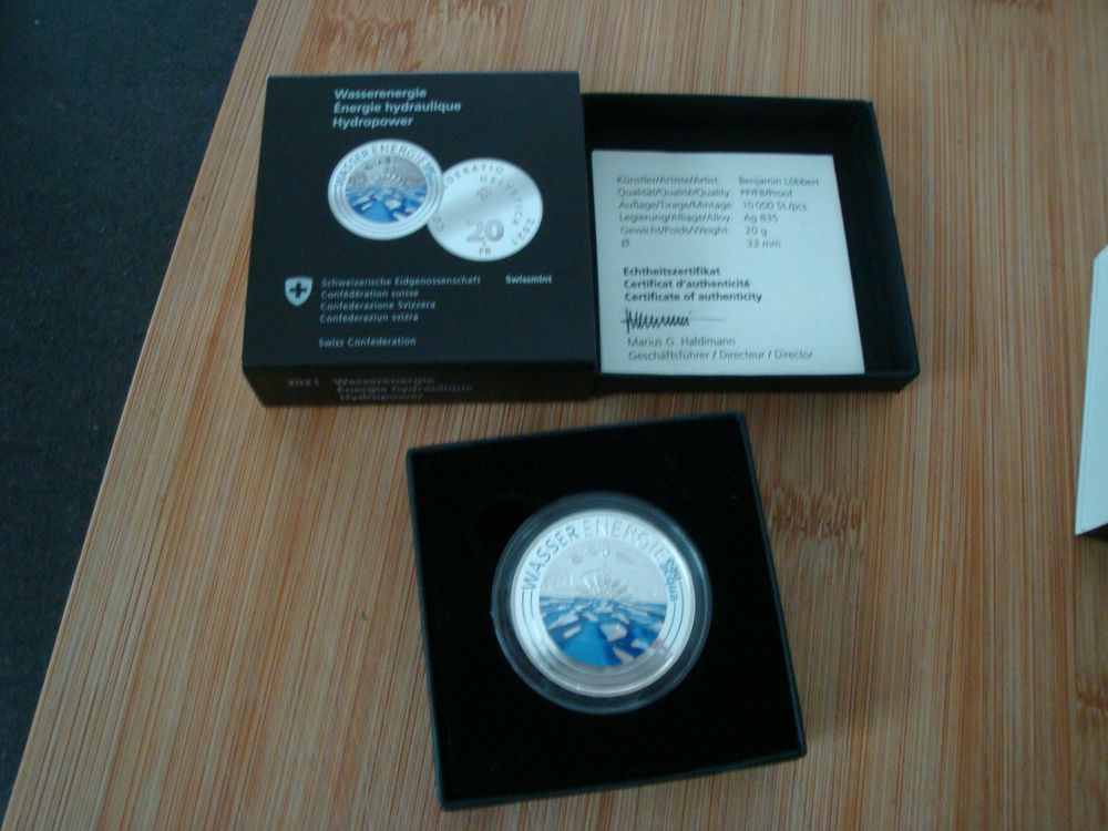 Gedenkmunze 20.- Energie hydraulique -PP (Neu und originalverpackt) in Buttikon SZ für CHF 85 ...