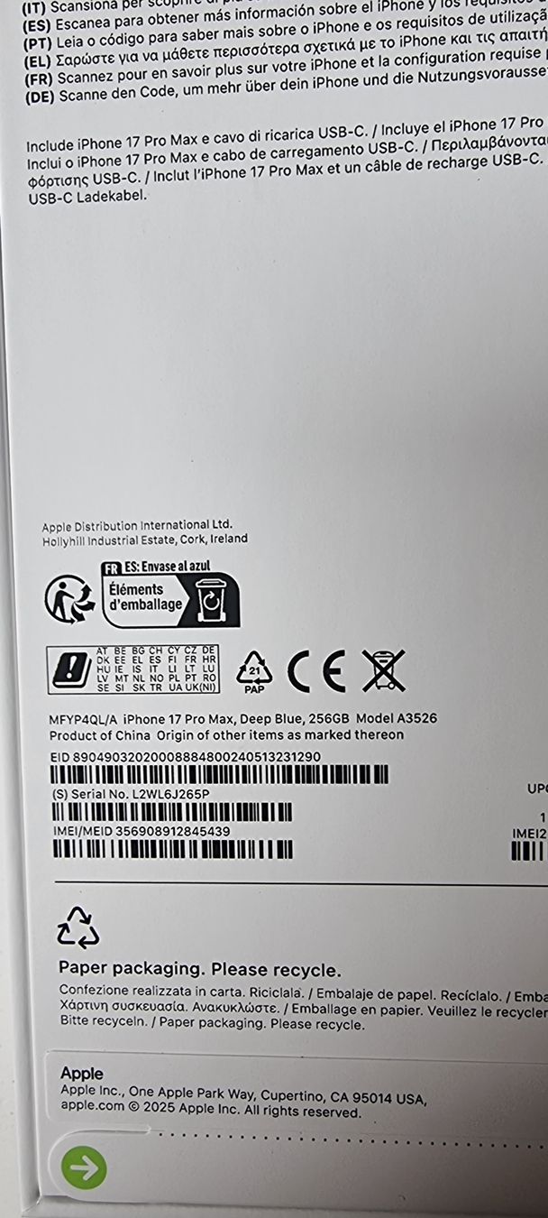 iPhone 17 Pro Max, 256GB, Deep Blue + Airpods Pro 3 Neu + OV (Neu und ...