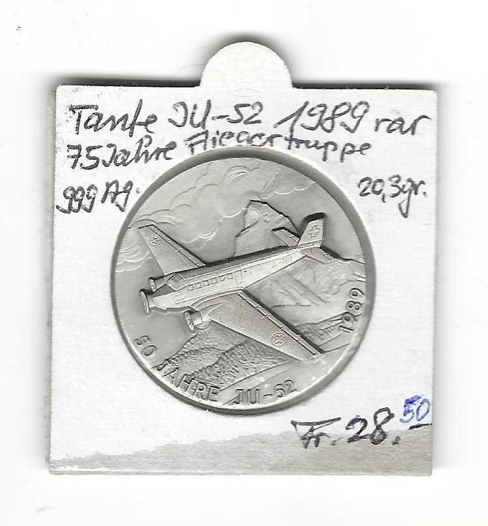 75 Jahre Fliegertruppe/Front Tante JU-52/20,34g/999Ag matt (Neu (gemäss Beschreibung)) in Zürich ...