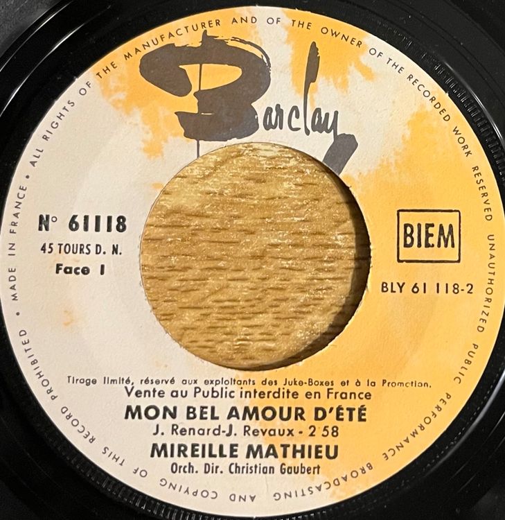 MIREILLE MATHIEU - MON BEL AMOUR D'ETE / VIVRE POUR TOI (D'occasion) à ...