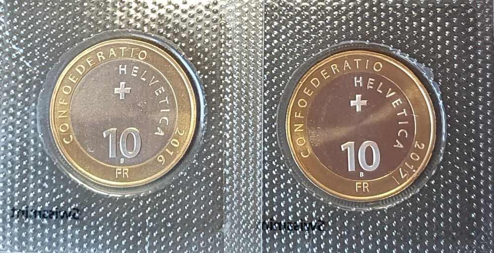 2 Stück 10 Fr. Gedenkmünzen, Bimetall, Stempelglanz (Neu und originalverpackt) in Arni AG für ...