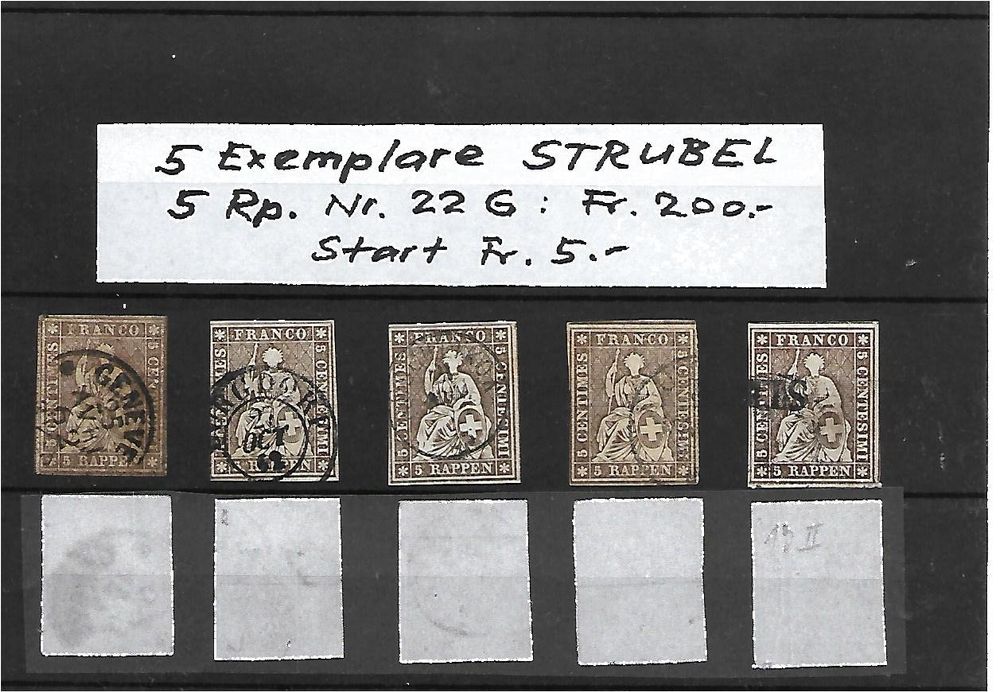 Strubel Lot 1859: Mit 5 Marken 5 Rp. Nr. 22 G (Gebraucht) in Reinach BL ...