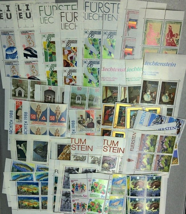 Liechtenstein 1988 u. 1989 diverse Rand Viererblocks ** (Gebraucht) in Sirnach für CHF 9 – mit ...