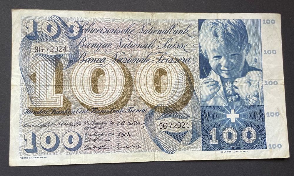 Banknote 100 Franken 25. Oktober 1956 | Kaufen auf Ricardo