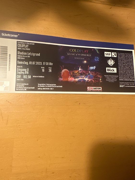 Coldplay Ticket für 1 Juli | Kaufen auf Ricardo Coldplay Ticket für 1 Juli | Kaufen auf Ricardo