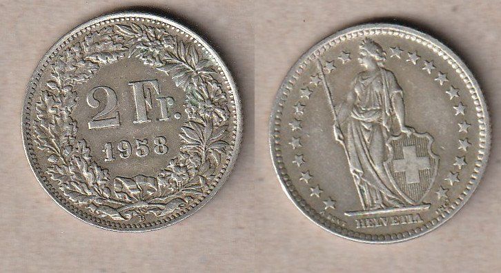 2 Franken 1958 (Gebraucht) in Allschwil für CHF 9 – mit Lieferung auf Ricardo kaufen