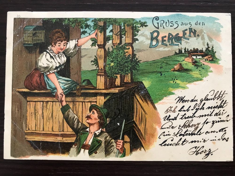 GRUSS AUS DEN BERGEN Litho, Liebespaar nimmt Abschied, 1900 | Kaufen auf Ricardo