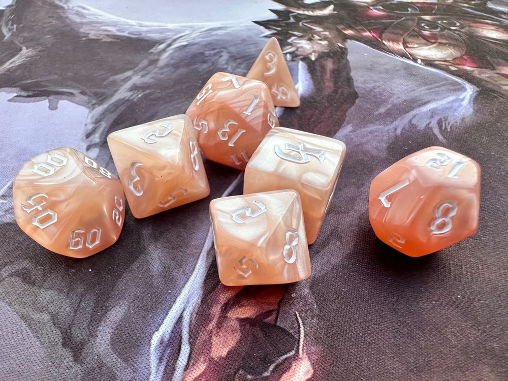 dnd Würfel Set 7-teilig dice polyhedral marmoriert pfirsich | Kaufen auf Ricardo