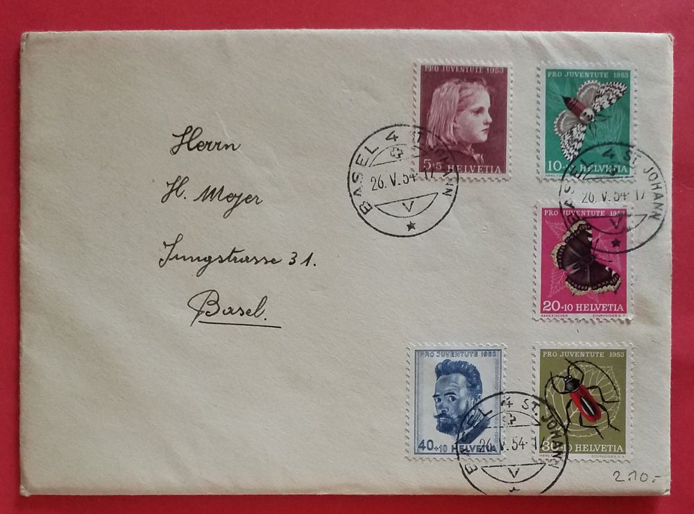 B36) 1953, Pro Juventute Satz auf Brief, (Gebraucht) in Baden für CHF 3 – mit Lieferung auf ...