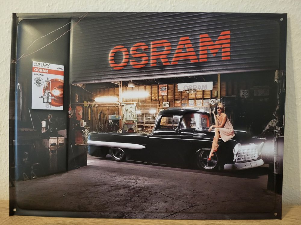 %Ab 1 Fr.% Osram Retro Oldtimer Car Girl Blechschild 40x30cm (Neu ...