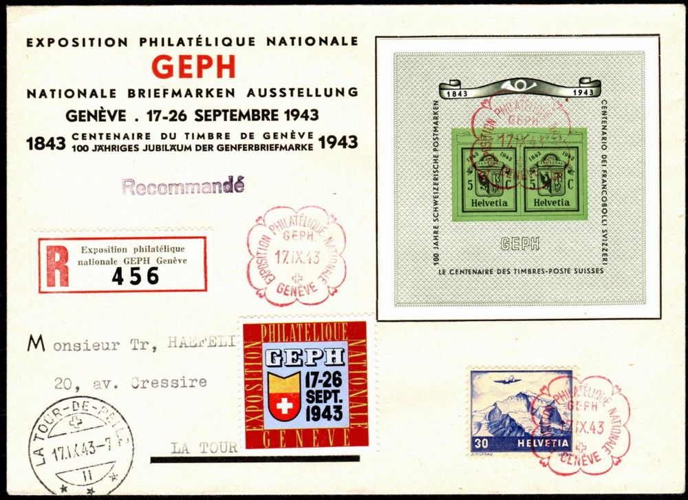 1943 GEPH Block W18 R-FDC Ausstellungsbrief mir Vignette (Neu und originalverpackt) in Zürich ...