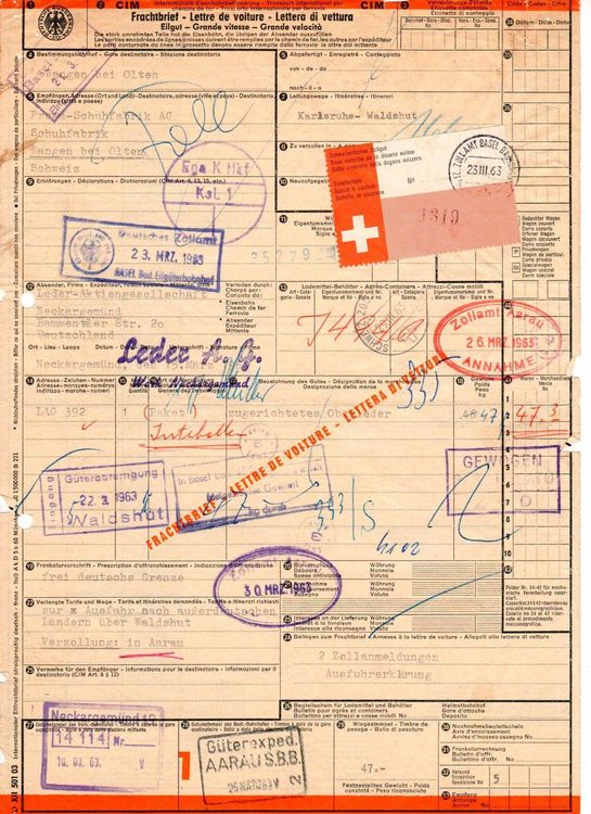 Frachtbrief, Deutschland - Schweiz | Kaufen auf Ricardo