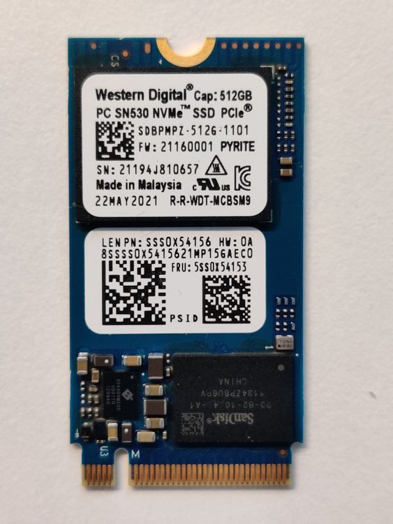 SSD Western Digital 512GB M.2 2242 NVMe PCIe PC-SN530 (Gebraucht) in Zürich für CHF 25 – mit ...