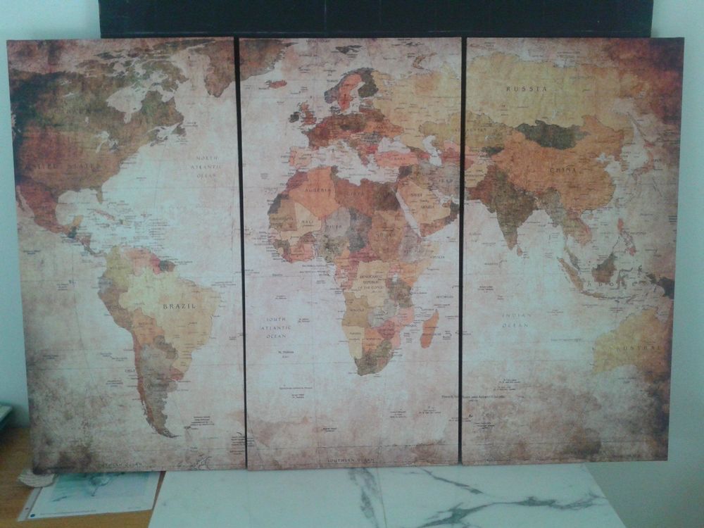 Kunstdruck Weltkarte 3-teilig 120x70 cm | Kaufen auf Ricardo