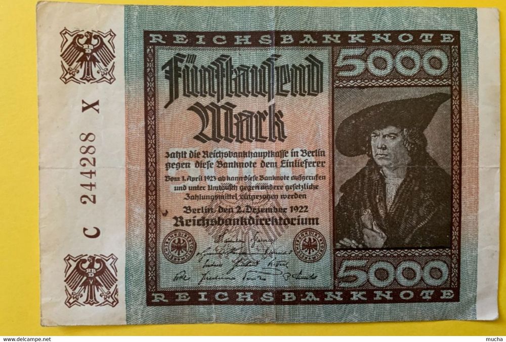 Reichsbanknote 5000 Mark 1922 bon état général (Gebraucht) in St-Prex ...