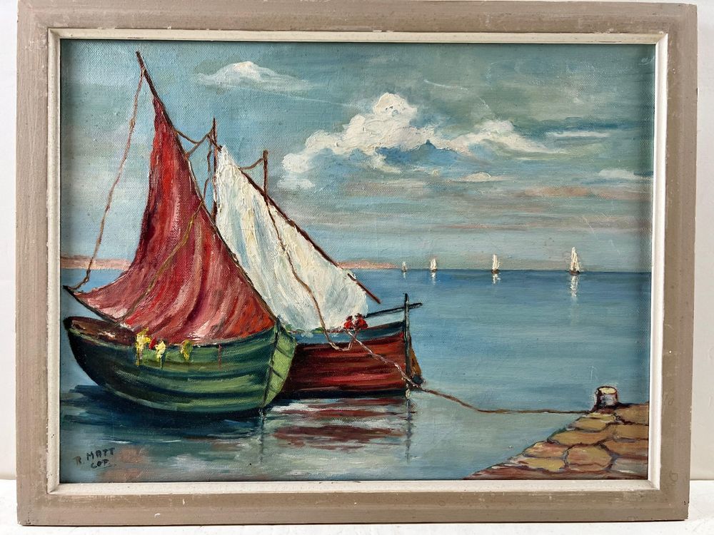 Segelboote am Strand gemälde Signiert. (Gebraucht) in Neuhausen am Rheinfall für CHF 10 – mit ...