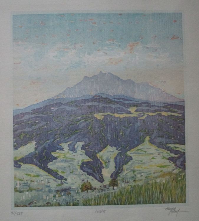 Holzschnitt "Pilatus", Arnold Imhof in vergoldetem Rahmen (Gebraucht) in Luzern für CHF 600 ...