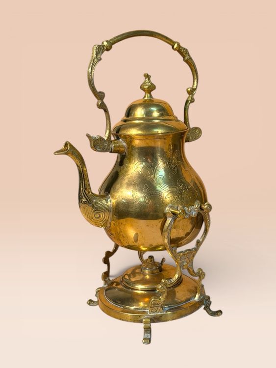 Antique Brass Tea Kettle with stand- Ornate Details! (D'occasion) à ...