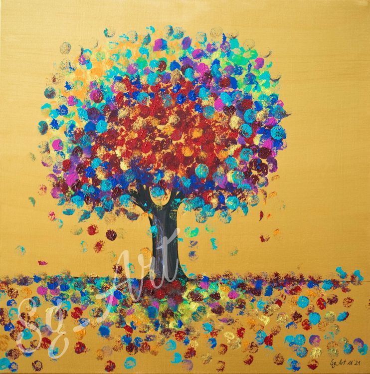 Acrylbild bunter Baum Gold Unikat Natur (Neu und originalverpackt) in Rheinau für CHF 120 – mit ...