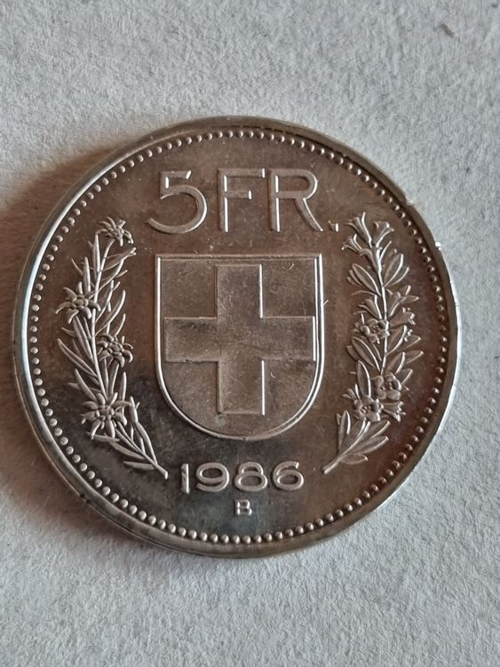 5 Franken 1986 - vertiefte Randschrift (Gebraucht) in Mels für CHF 10 – mit Lieferung auf ...