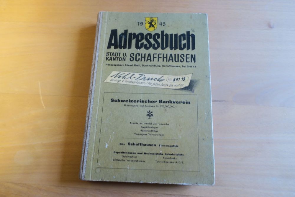 Adressbuch Schaffhausen 1945 | Kaufen auf Ricardo
