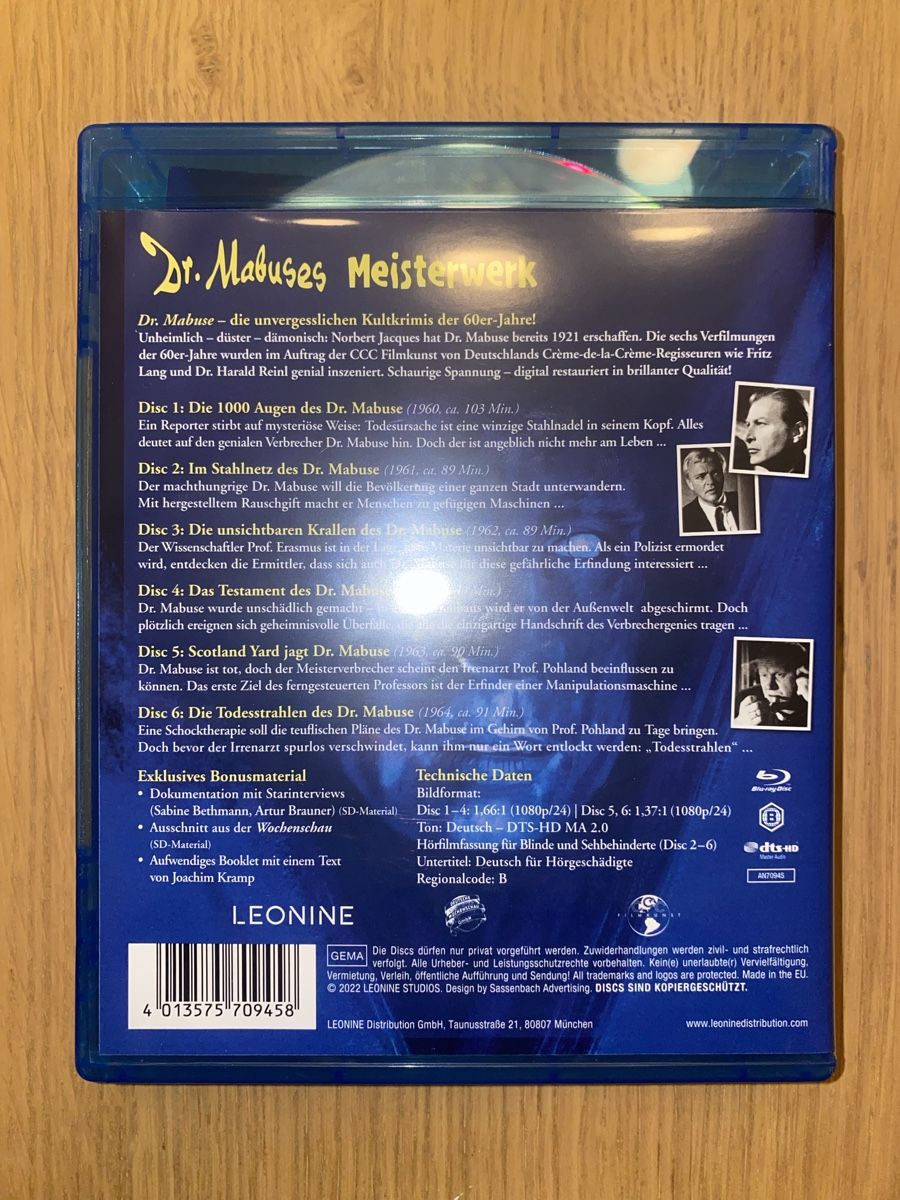 Dr. Mabuses Meisterwerk Blu-ray, Top Zustand, Herbst-Klassik (Gebraucht ...