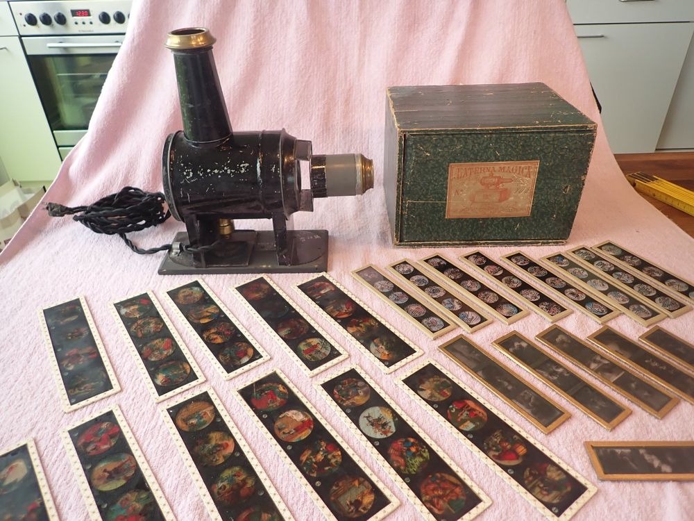 Laterna Magica + 25 Glasbild-Streifen antikes Spielzeug OVP | Kaufen ...