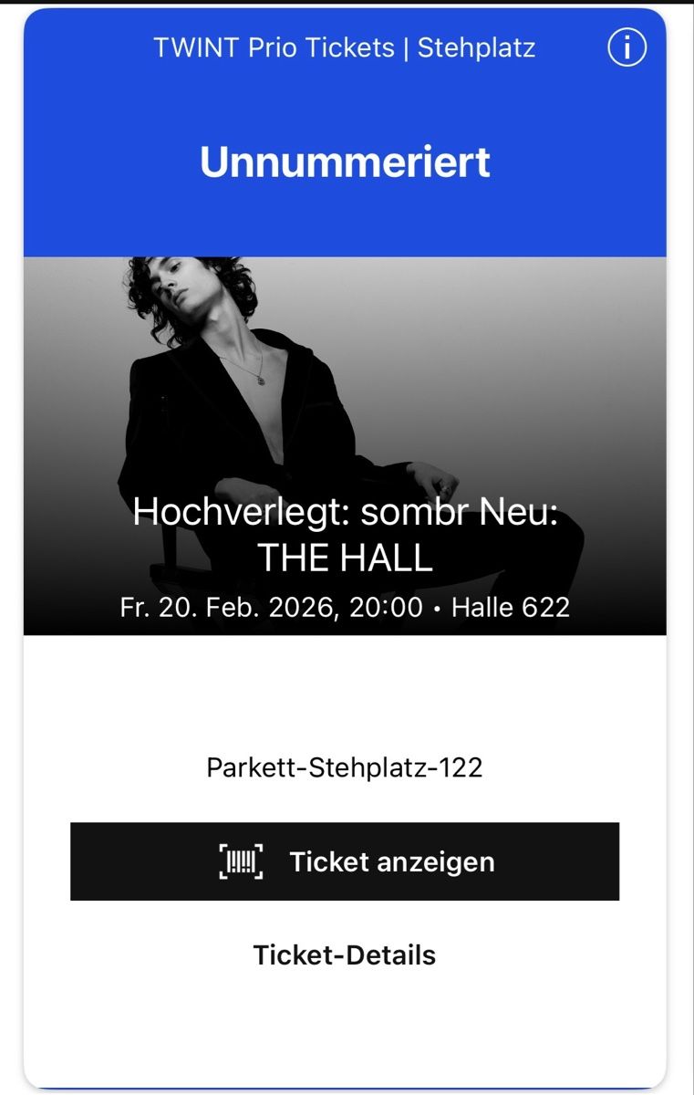 1/2 Sombr Neu Ticket, The Hall, 20. Feb 2026, Stehplatz! (Neu und ...