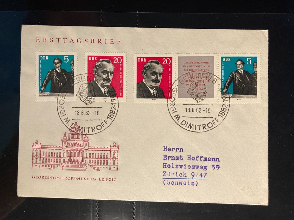DDR 1962 Ersttagsbrief Satz Geb.tag Georgi Dimitroff gelauf. (Gebraucht) in Liestal für CHF 21 ...