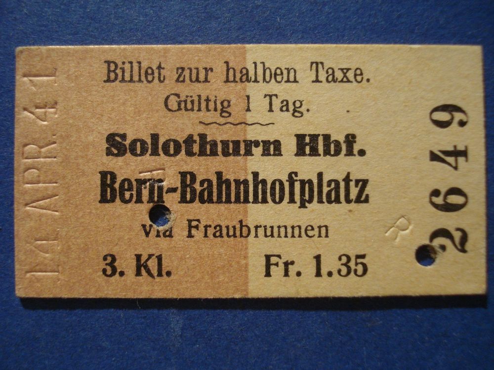 SBB - SEZ (RBS) - 14.4.1941 - SOLOTHURN - BERN-Bahnhofplatz (Gebraucht) in Biel/Bienne für CHF ...