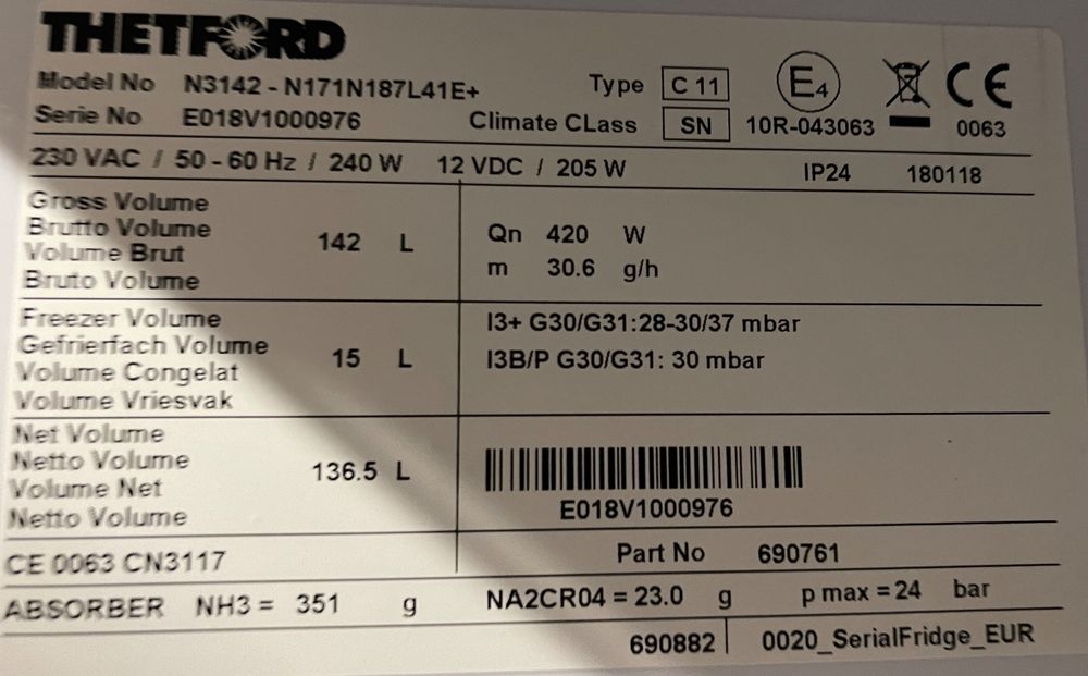 Thetford Absorberkühlschrank N3142, 12 / 230 Volt / Gas 3 | Kaufen auf ...