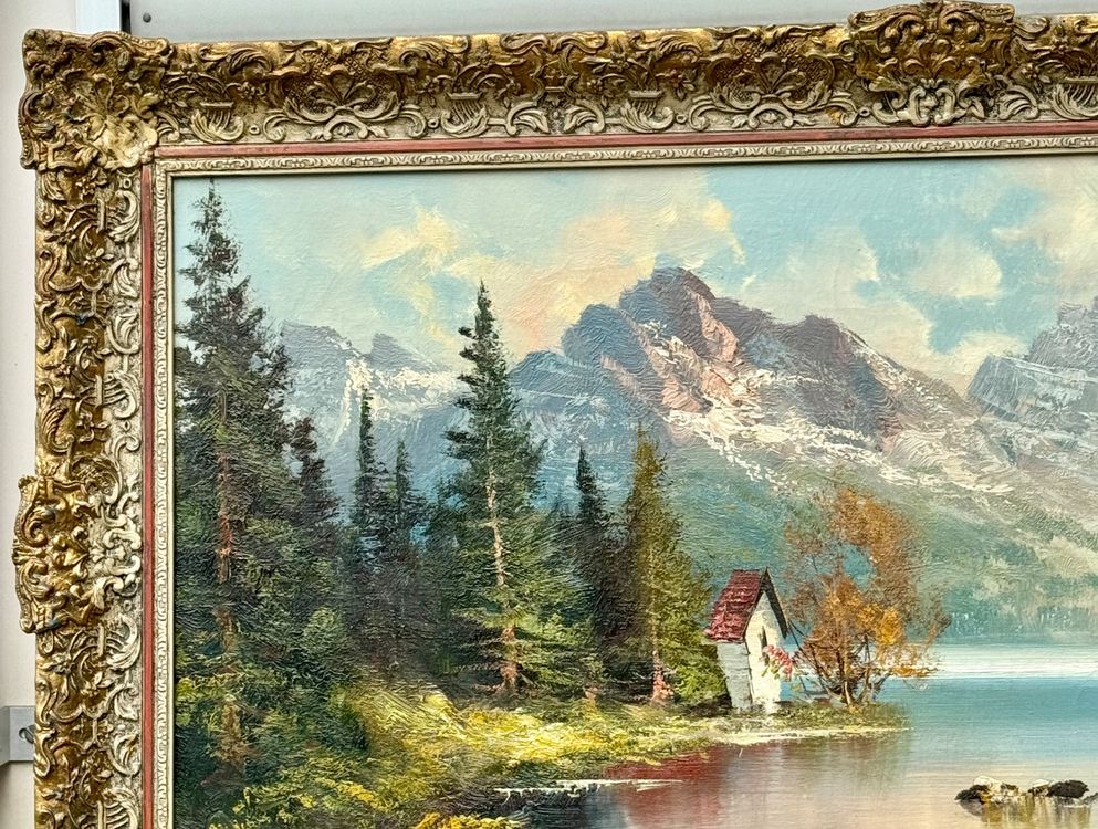 Grosse Landschaft Gemälde mit See und Bergen unleserlich Sig (Gebraucht) in Root für CHF 185 ...