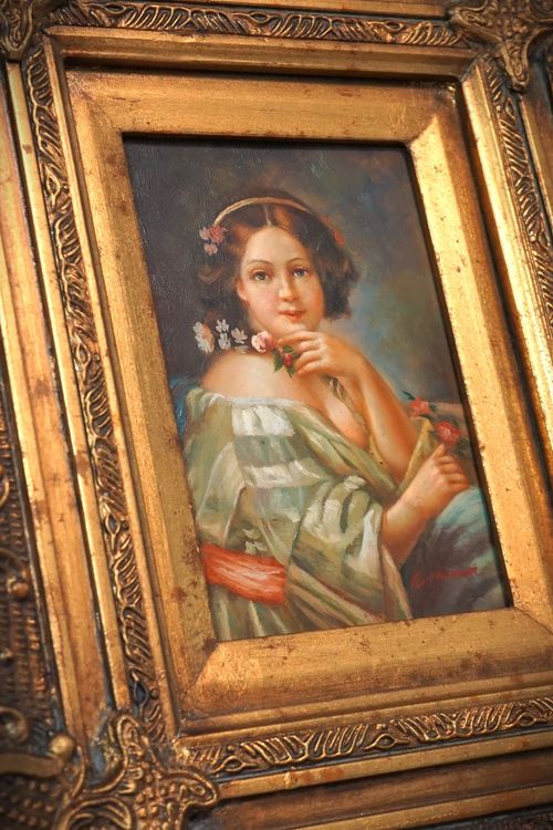 ANTIK ÖLGEMÄLDE GRAZIE PORTRÄT JUGENDSTIL MINIATUR MALEREI | Kaufen auf Ricardo