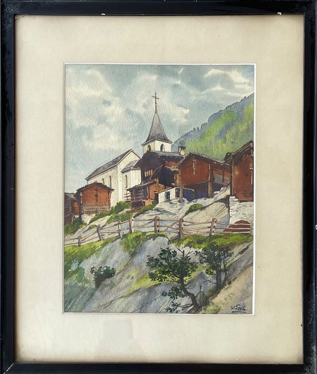 Alte Aquarell Landschaft unleserlich sig | Kaufen auf Ricardo