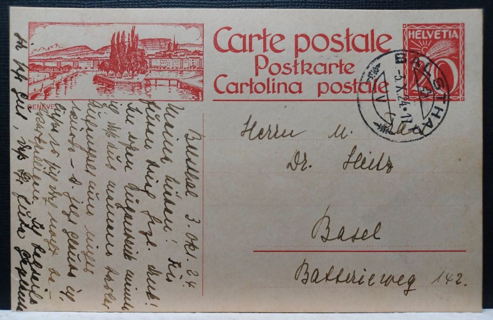 Bild-Postkarte Genf 20 Rp, 1924, Sempel Balsthal (Gebraucht) in Aarau ...