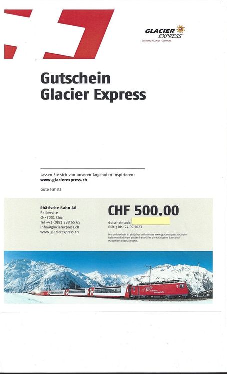 Gutschein Glacier Express (Neu und originalverpackt) in Neerach für CHF 270 – mit Lieferung auf ...