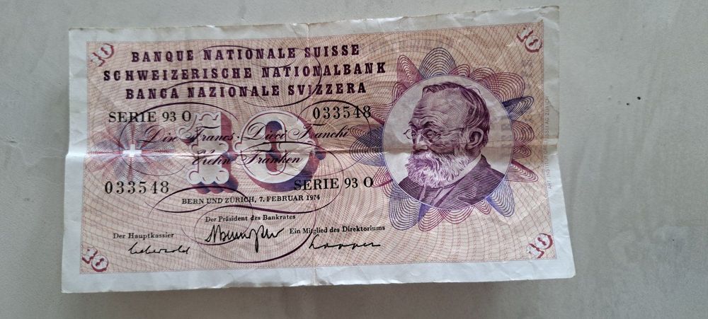 Alte 10 Franken Note, Serie 93 0, Jahrgang 1974 | Kaufen auf Ricardo