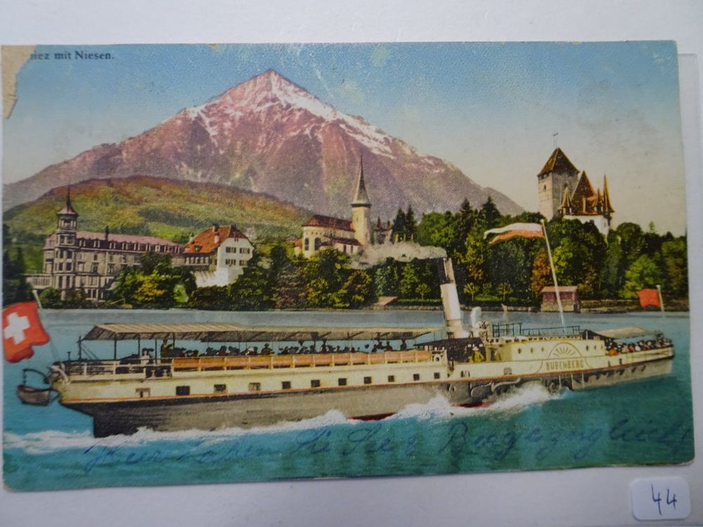 AK Spiez mit Niesen bei Thun Schiff gelaufen 1919 (Gebraucht) in Schönenwerd für CHF 5 – mit ...