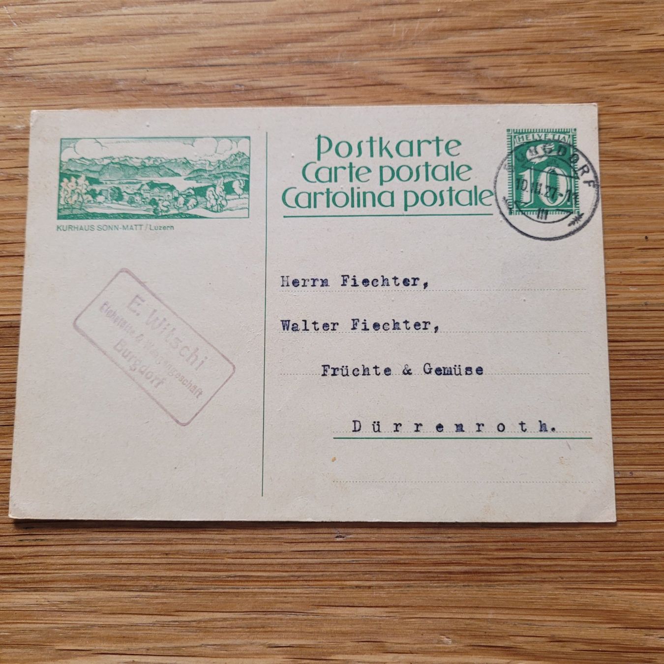 GS Post Karte Gurgdorf 1927 Kurhaus Sonn Matt Luzern (Gebraucht) in ...