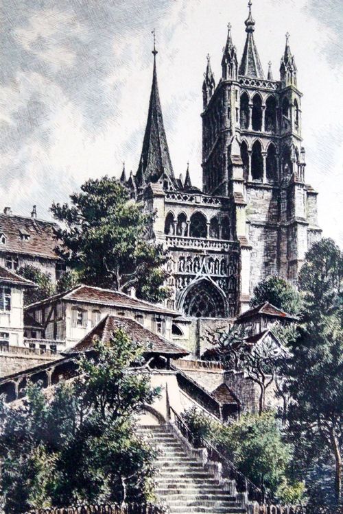 RADIERER (Swiss, 20. Jh.) Lausanne, Kathedrale, um 1940 (Gebraucht) in Bern für CHF 24.5 – mit ...