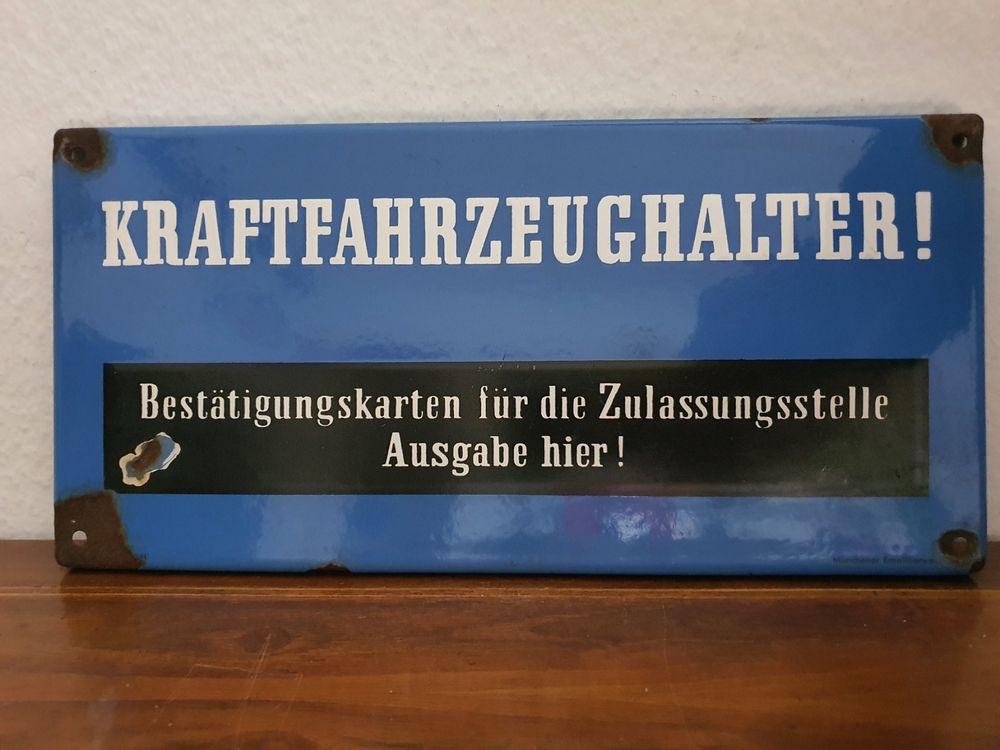 Altes Emailschild Kraftfahrzeughalter Karten Emaille Schild | Acheter ...