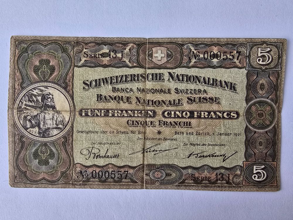 5-Schweizer-Franken-Note 1921 Série 13J (Gebraucht) in Neuenhof für CHF ...