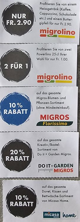 Gutscheine Migros, SportX, Melectronics, Migrolino, Micasa | Kaufen auf ...